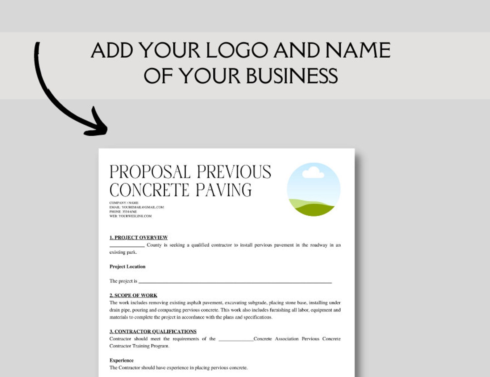 Editable and Printable Professional Concrete Paving Proposal Template, Concrete Paving Contract ...