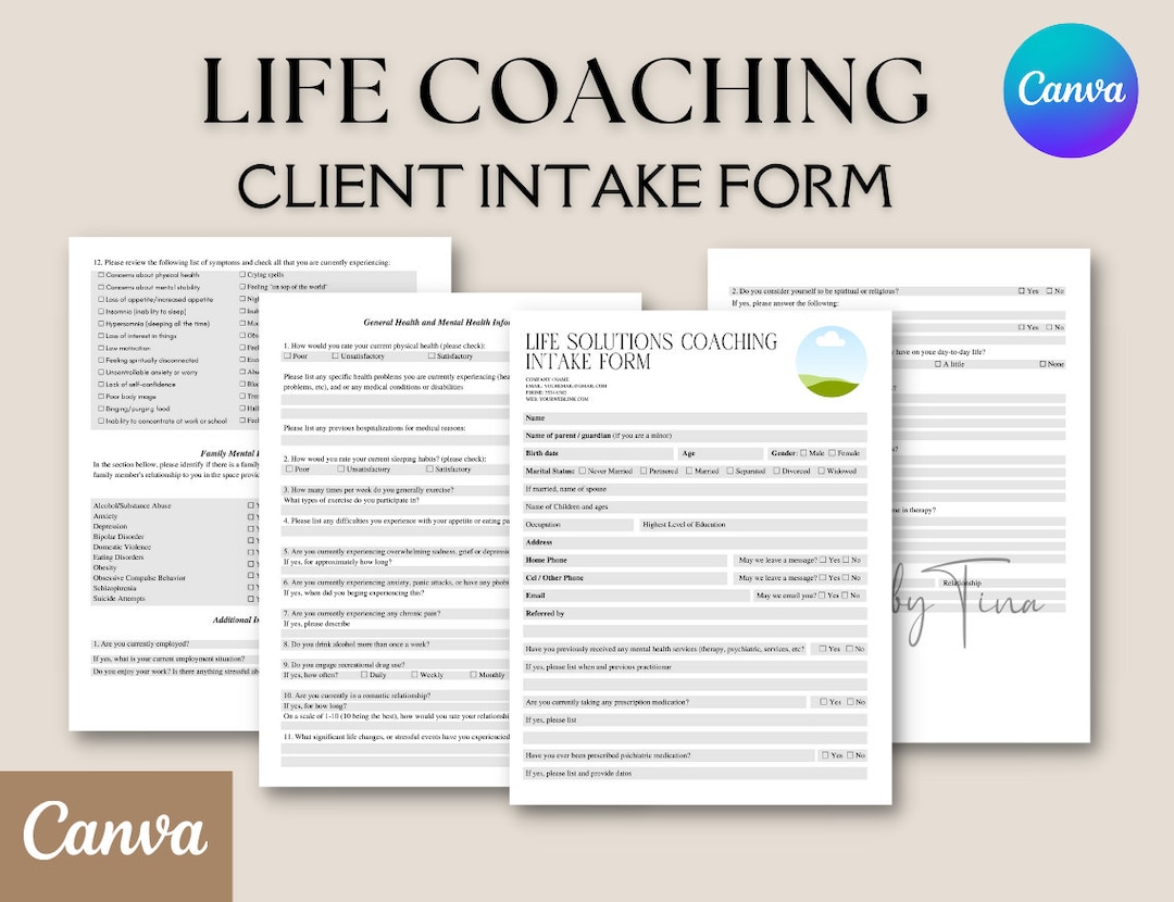 Editable and Printable Life Solutions Coaching Client Intake Form ...