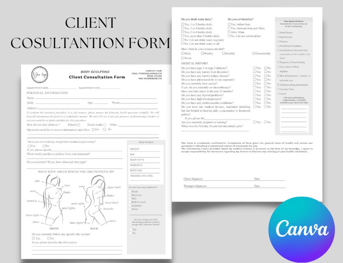 Editable Body Sculpting Client Intake Bundle Forms Body - Etsy