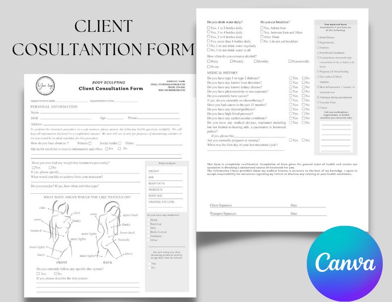 Editable Body Sculpting Client Intake Bundle Forms, Body Sculpting ...