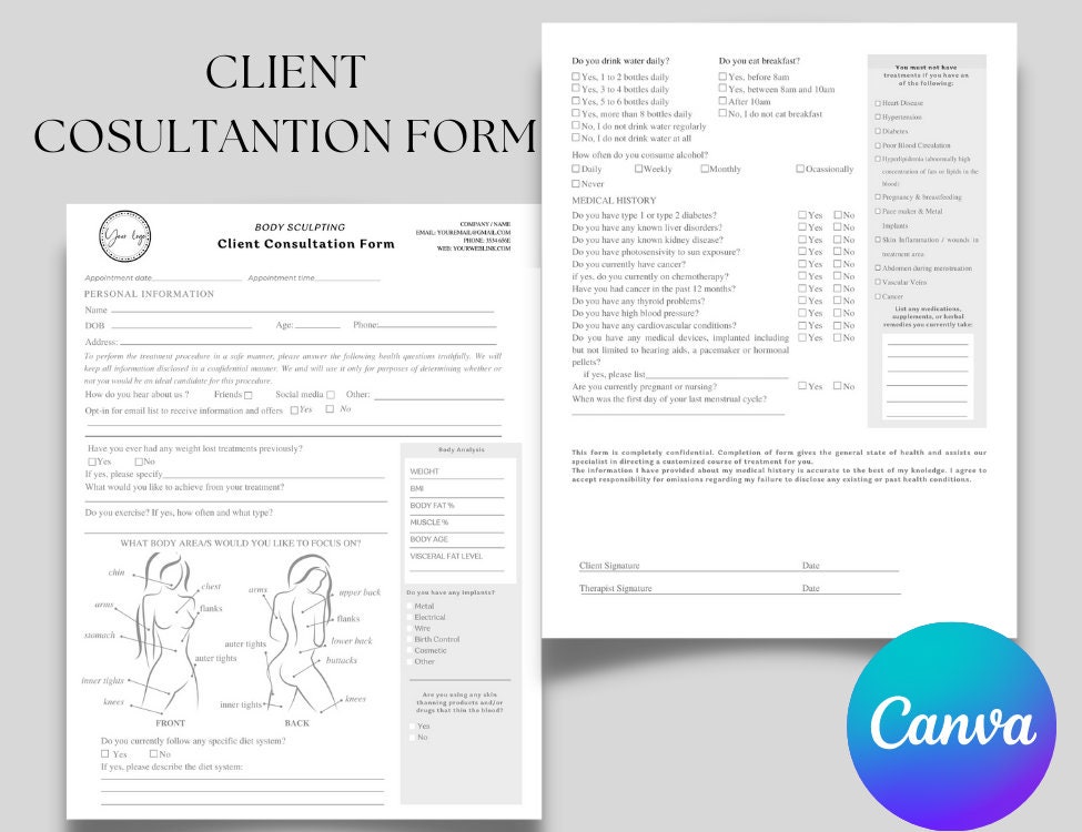 Editable Body Sculpting Client Intake Bundle Forms, Body Sculpting ...
