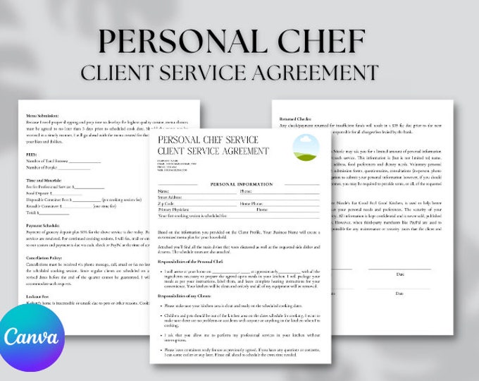 Editable and Printable Private Chef Client Service Agreement Contract ...