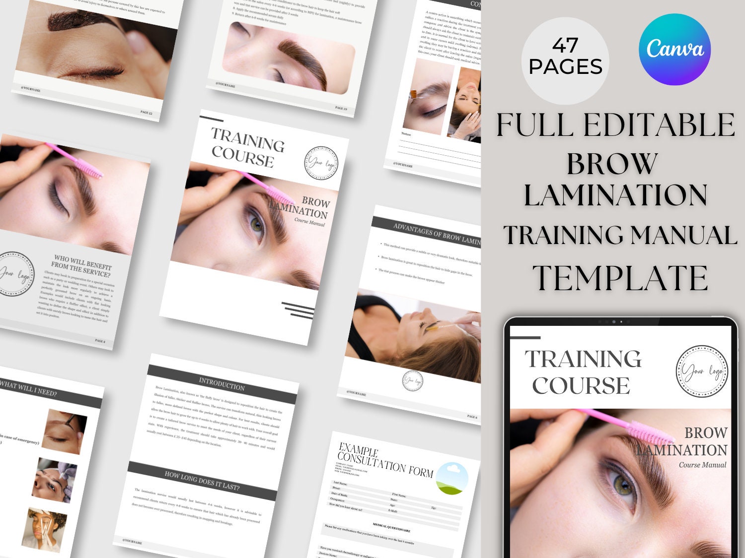 Editable and Printable Elegant Brow Lamination Training Manual Instant ...