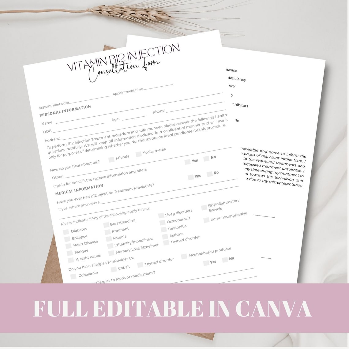 Editable Vitamin B12 Injection Forms, B12 Shot Client Intake Form ...