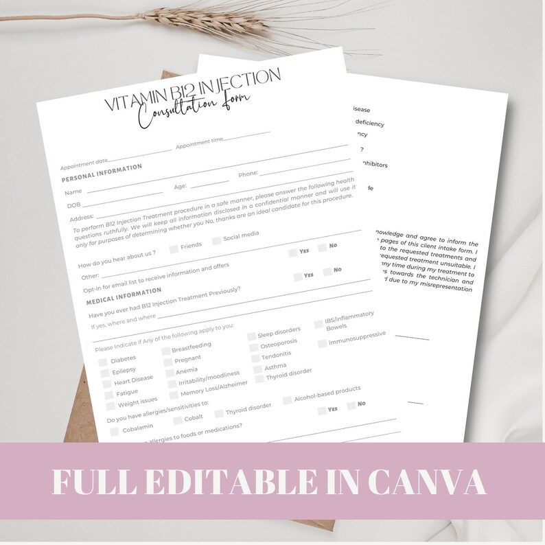 Editable Vitamin B12 Injection Forms, B12 Shot Client Intake Form ...