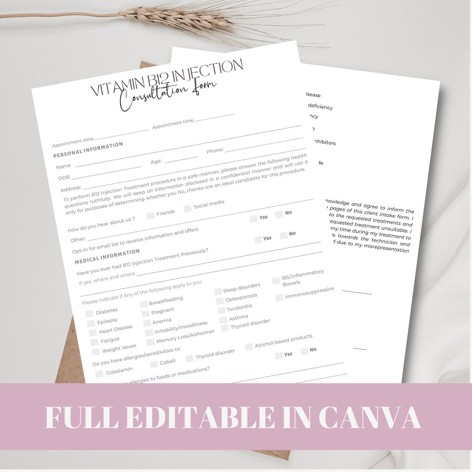 Editable Vitamin B12 Injection Forms, B12 Shot Client Intake Form ...