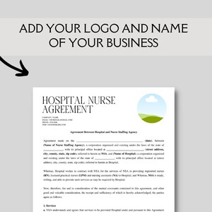 Editable and Printable Hospital Nurse Agreement Template, Nursing Staff ...
