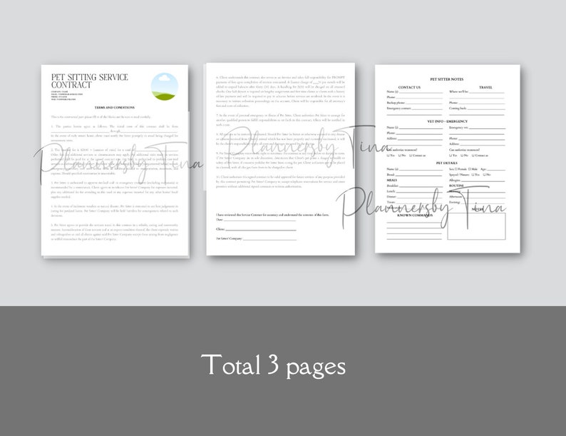 Editable and Printable Pet Sitting Contract Form Template, Pet Sitting ...