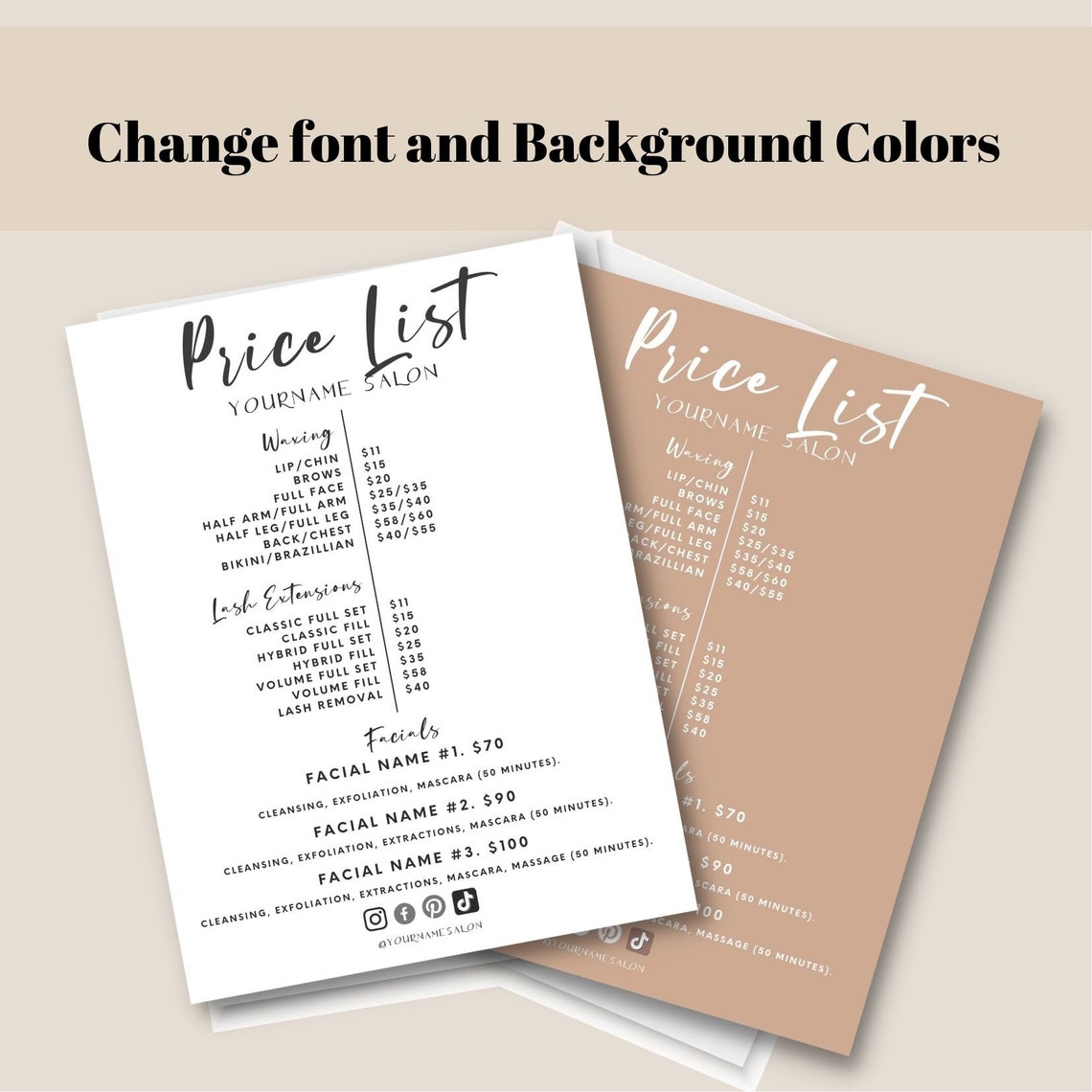 Editable and Printable Spa Business Price List Template - Etsy Canada