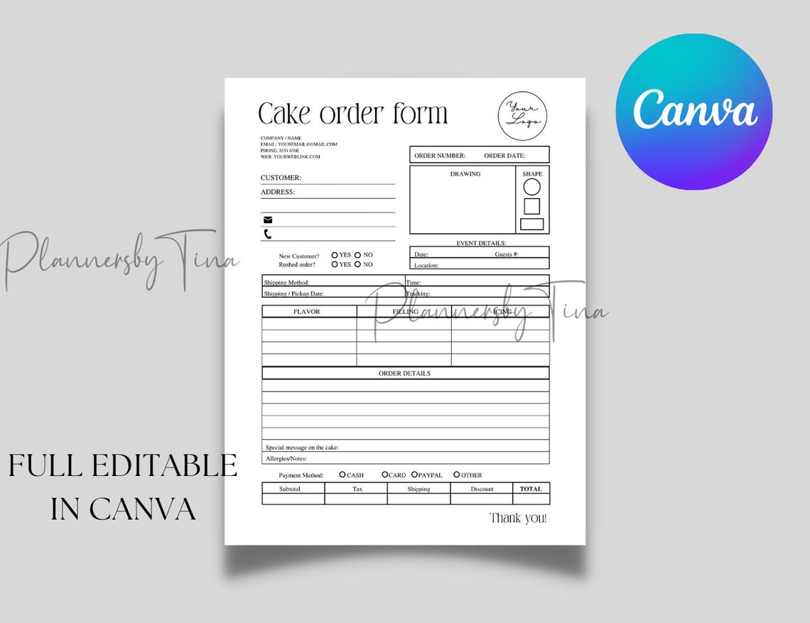 Editable and Printable Wedding Cake Contract and Order Form Template ...