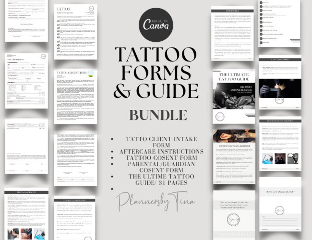 Tattoo Artist Forms Bundle Plus Elegant Tattoo Guide Training Manual ...