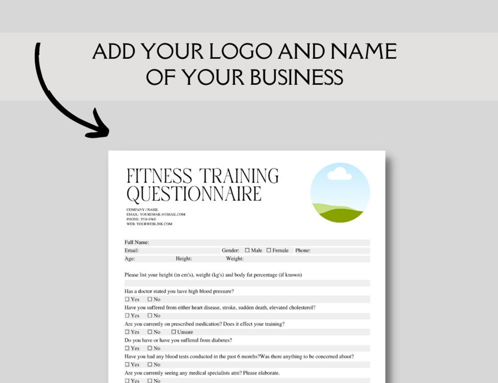 Editable Fitness Personal Training Questionnaire New Patient Intake ...