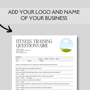 Editable Fitness Personal Training Questionnaire New Patient Intake ...