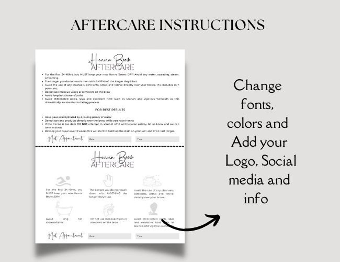 Editable and Printable Henna Brow Form Template, Editable Henna Brows ...