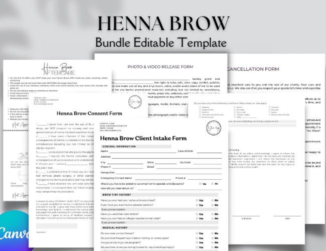 Editable and Printable Henna Brow Form Template, Editable Henna Brows ...
