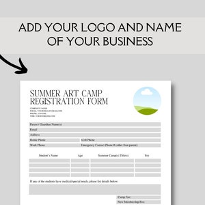 Editable and Printable Summer Art Camp Registration Form Template ...