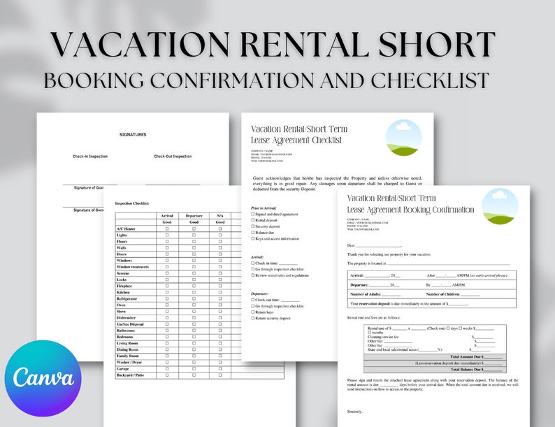 Editable and Printable Vacation Rental Short Booking Confirmation and ...