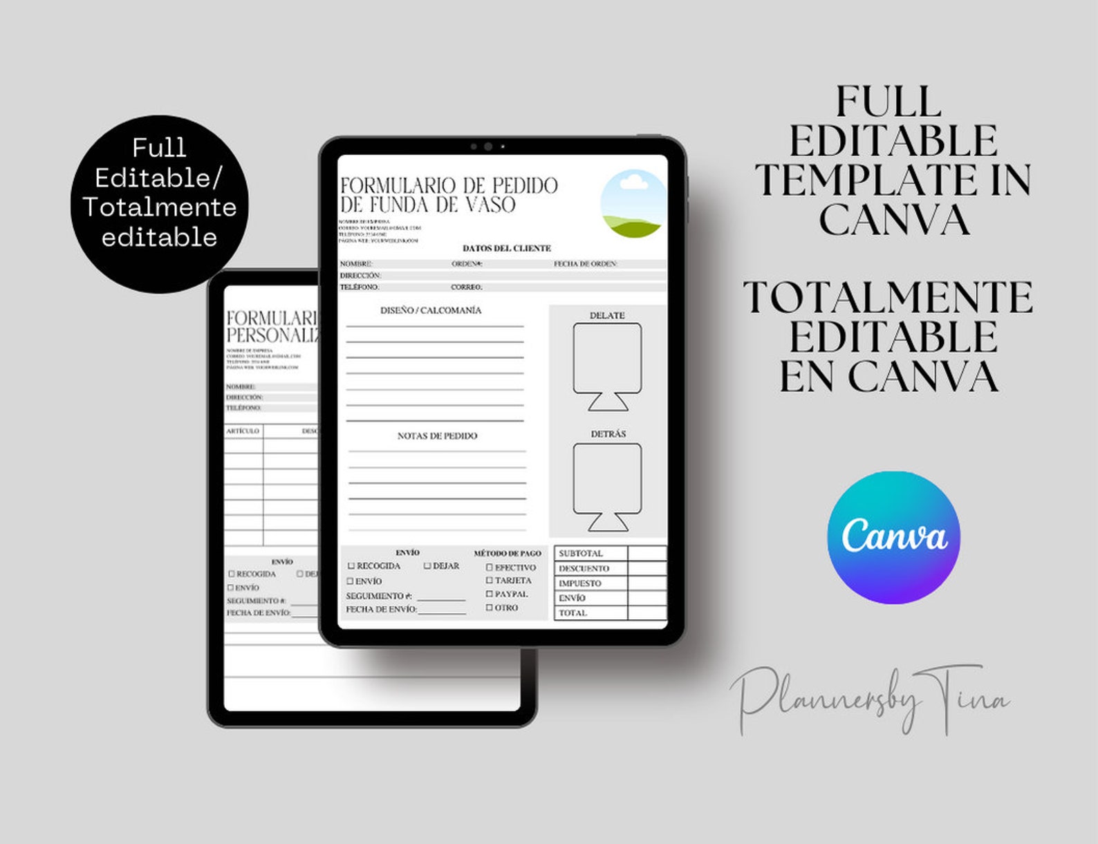 Editable and Printable Order Forms Bundle in Spanish, Tshirt, Tumbler ...