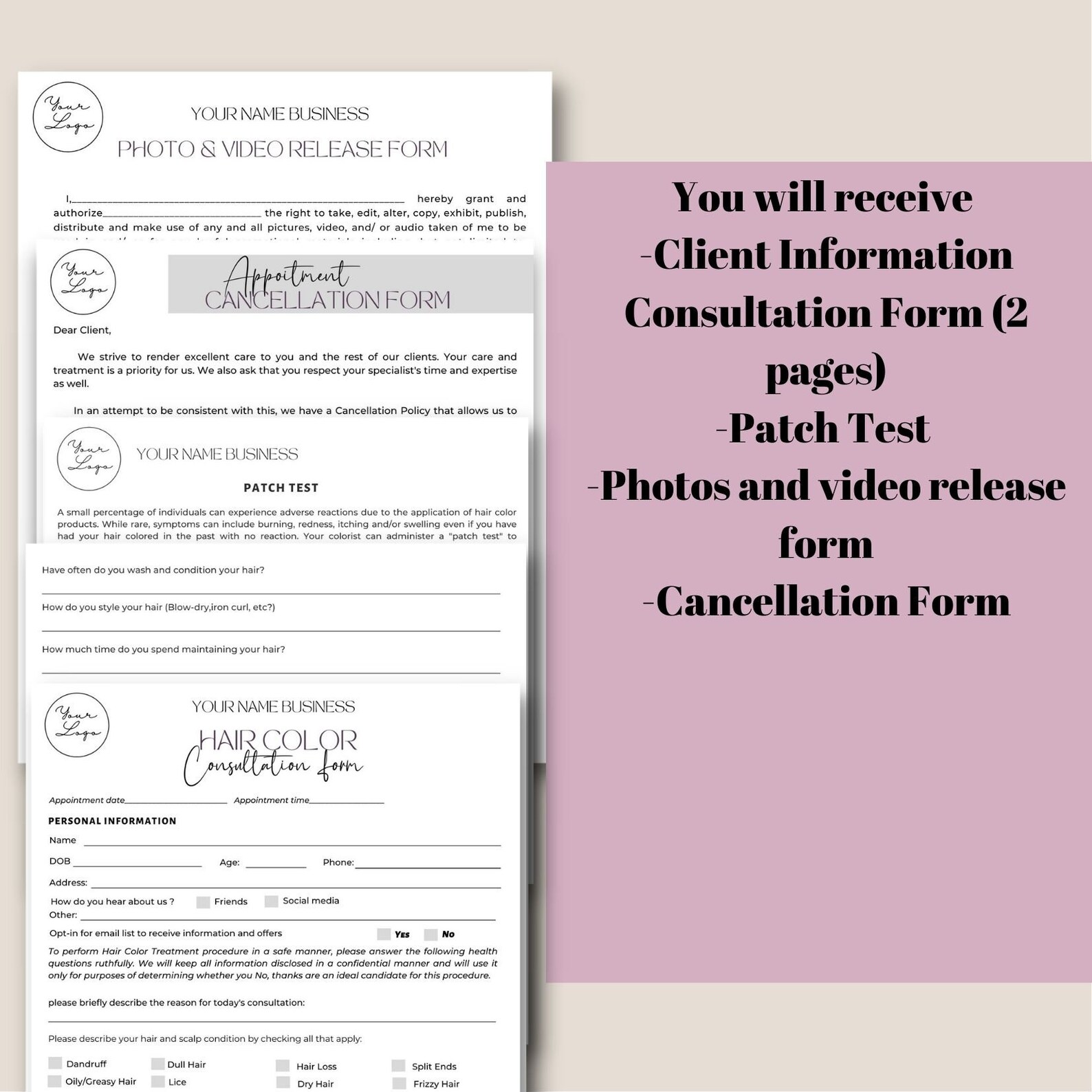 Editable and Printable Hair Color Consultation Form Template, Hair ...