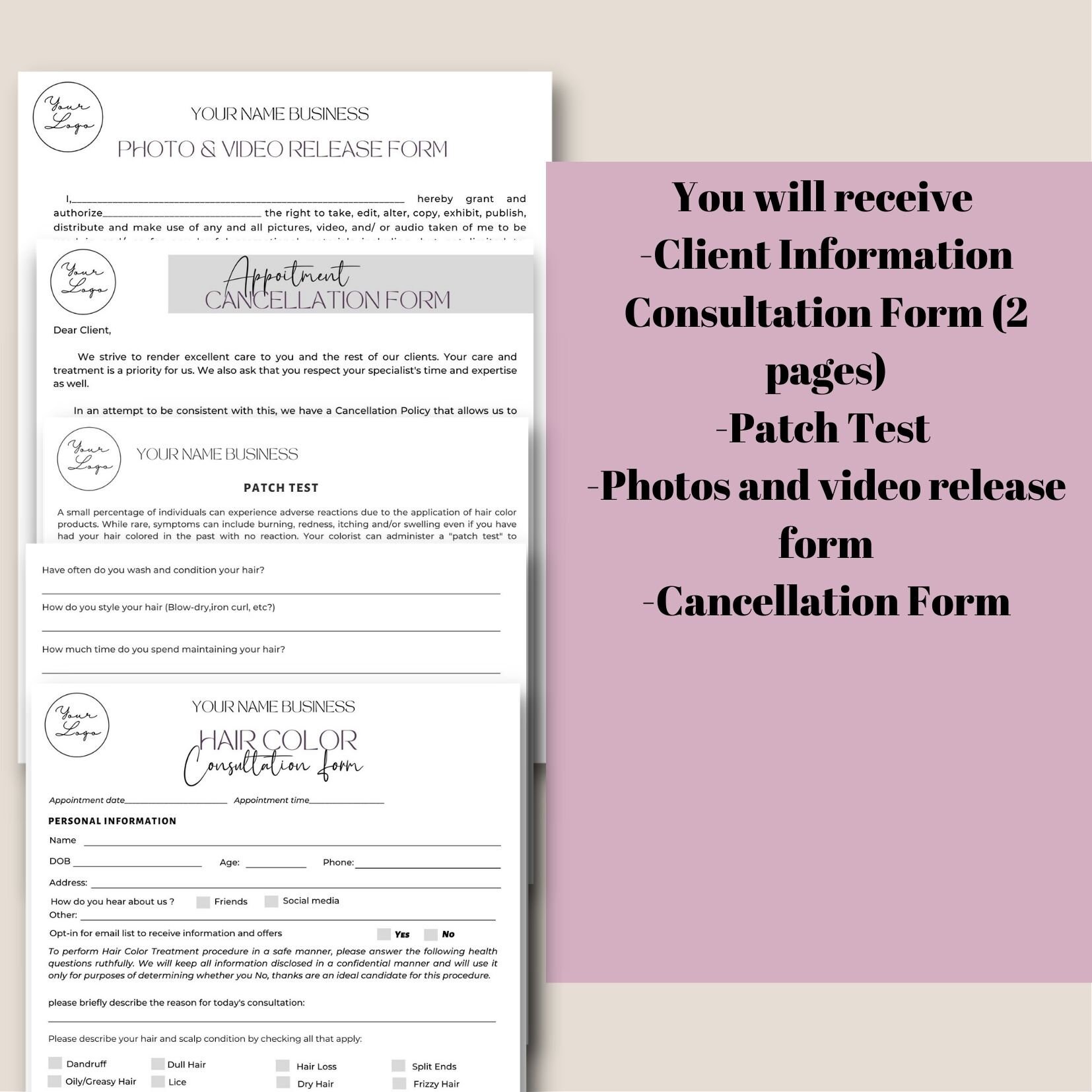 Editable and Printable Hair Color Consultation Form Template, Hair ...
