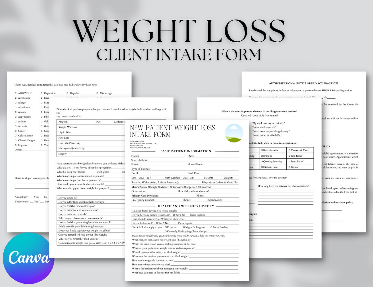 Editable New Patient Weight Loss Intake Form Template, Weight Loss ...
