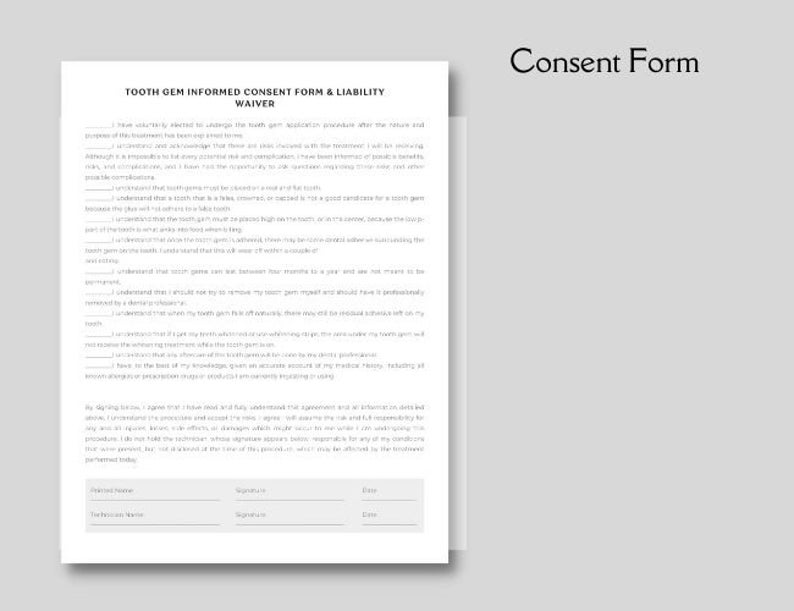 Editable and Printable Tooth Gem Consent Form, Tooth Gem Business Forms ...