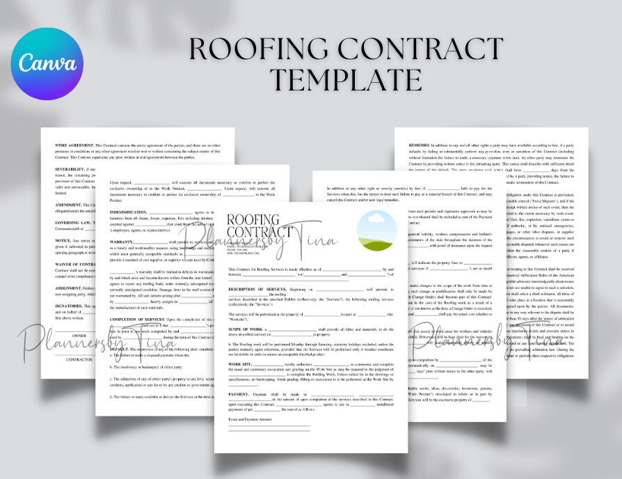 Editable and Printable Roofing Contract Agreement Template ...