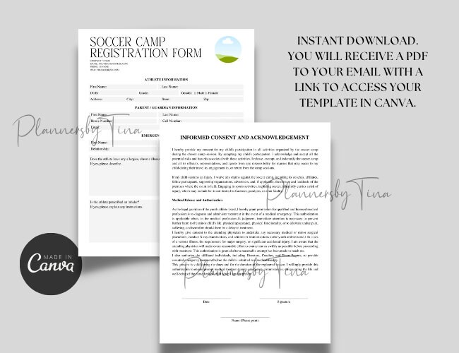 Editable and Printable Soccer Camp Registration Form Template, Soccer ...
