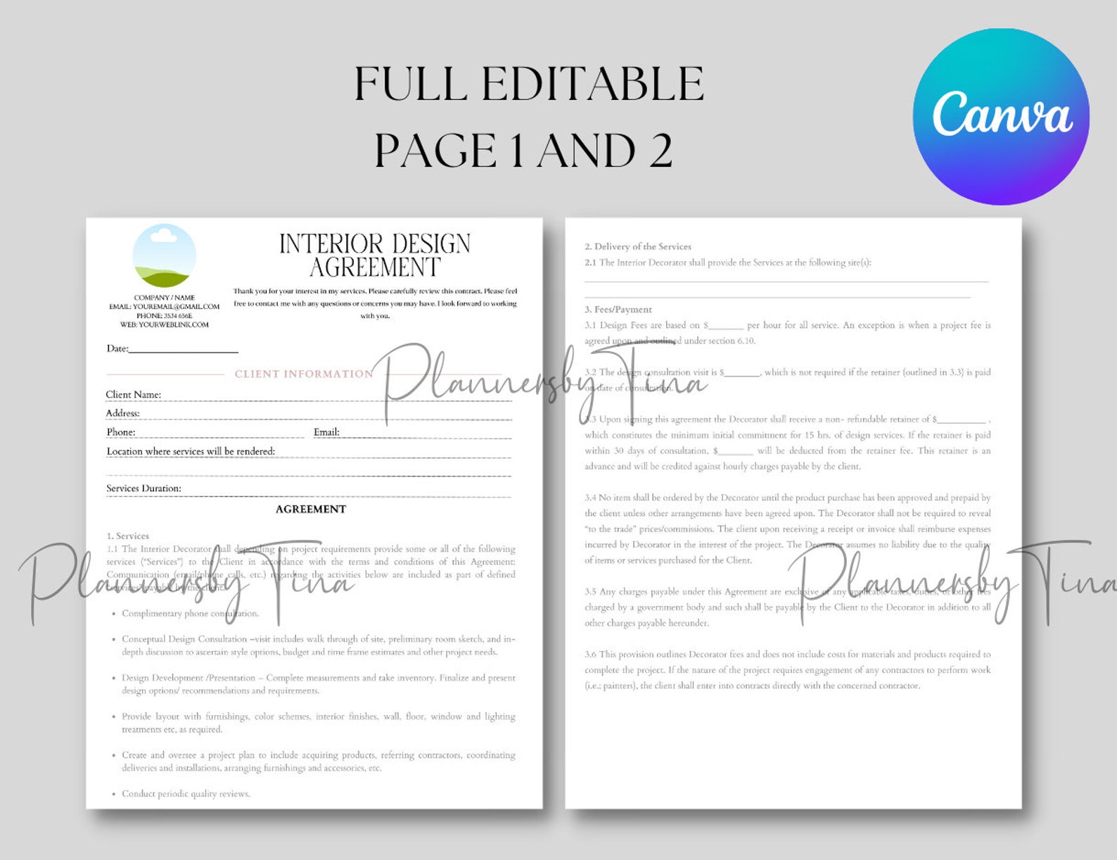 Editable and Printable Interior Design Contract Agreement Template ...