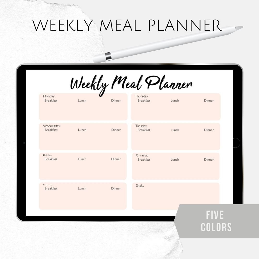 Printable and Digital Weekly Meal Planner, iPad Week Meal Planner ...