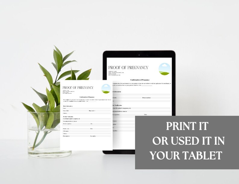Editable and Printable Proof of Pregnancy Form Template, Pregnancy ...