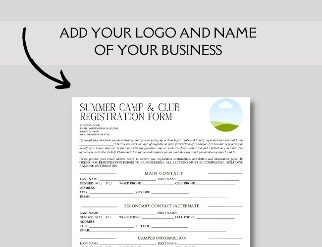 Editable and Printable Summer Camp Registration Form Template, Canva ...