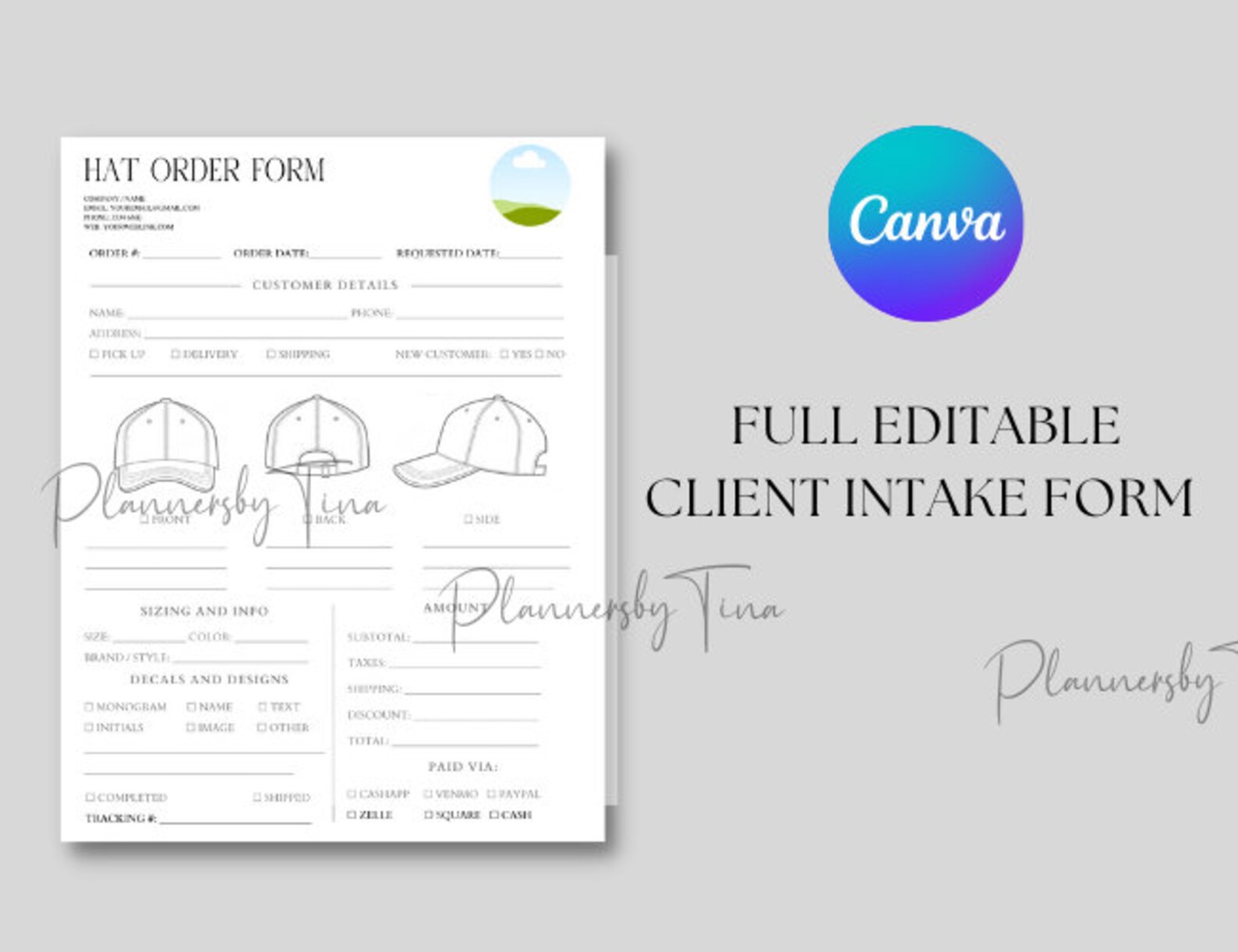 Editable and Printable Hat Order Form Template, Custom Hat Order Form ...