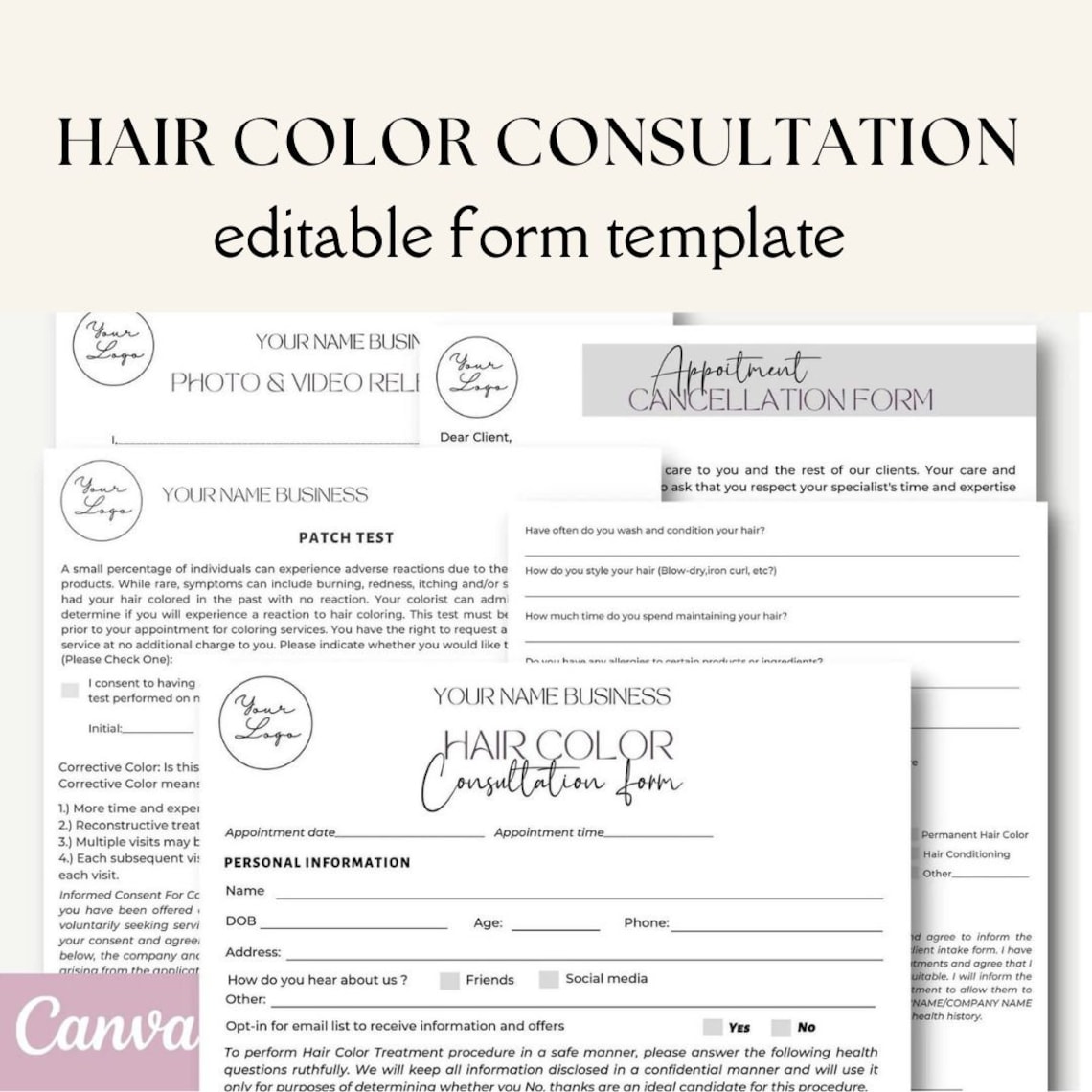 Editable and Printable Hair Color Consultation Form Template, Hair ...