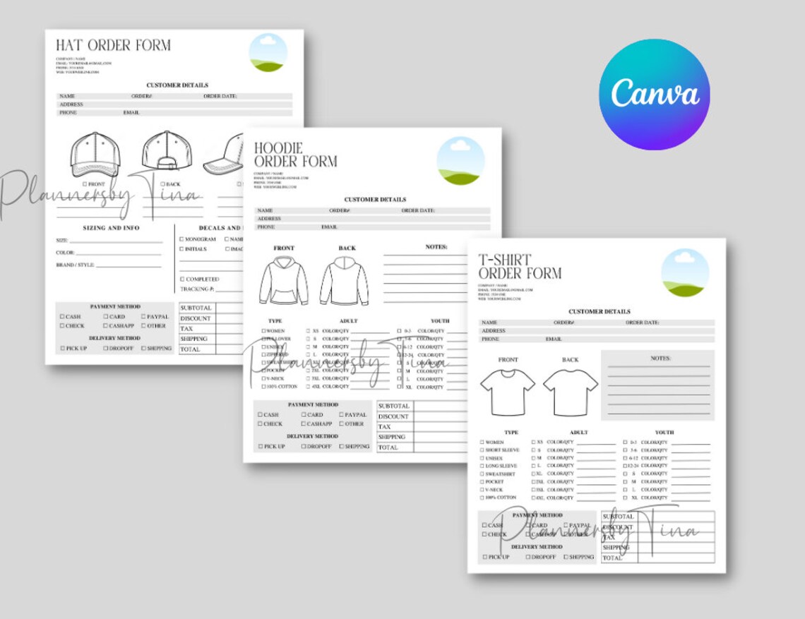 Editable and Printable Order Forms Bundle, Tshirt, Tumbler, Invoice ...