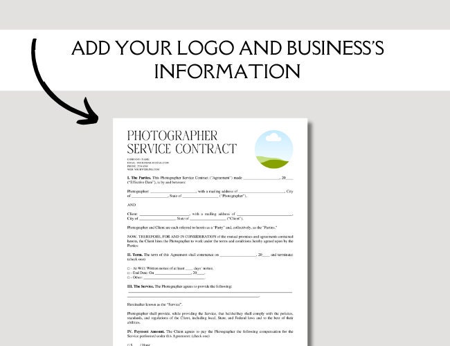 Editable Photography Service Contract Template, Photographer Service ...
