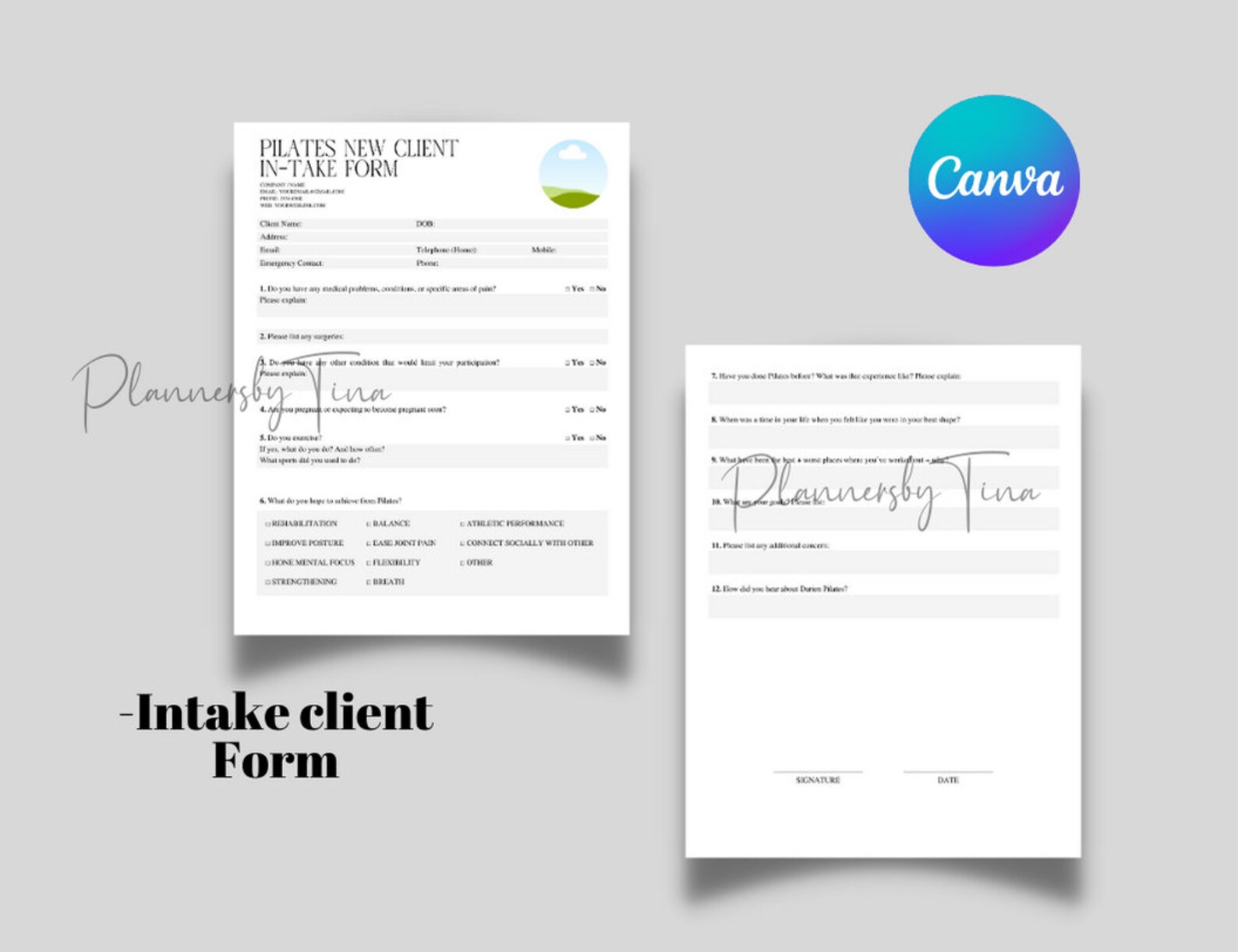 Editable Pilates Studios New Client Intake Form Template, Pilates ...