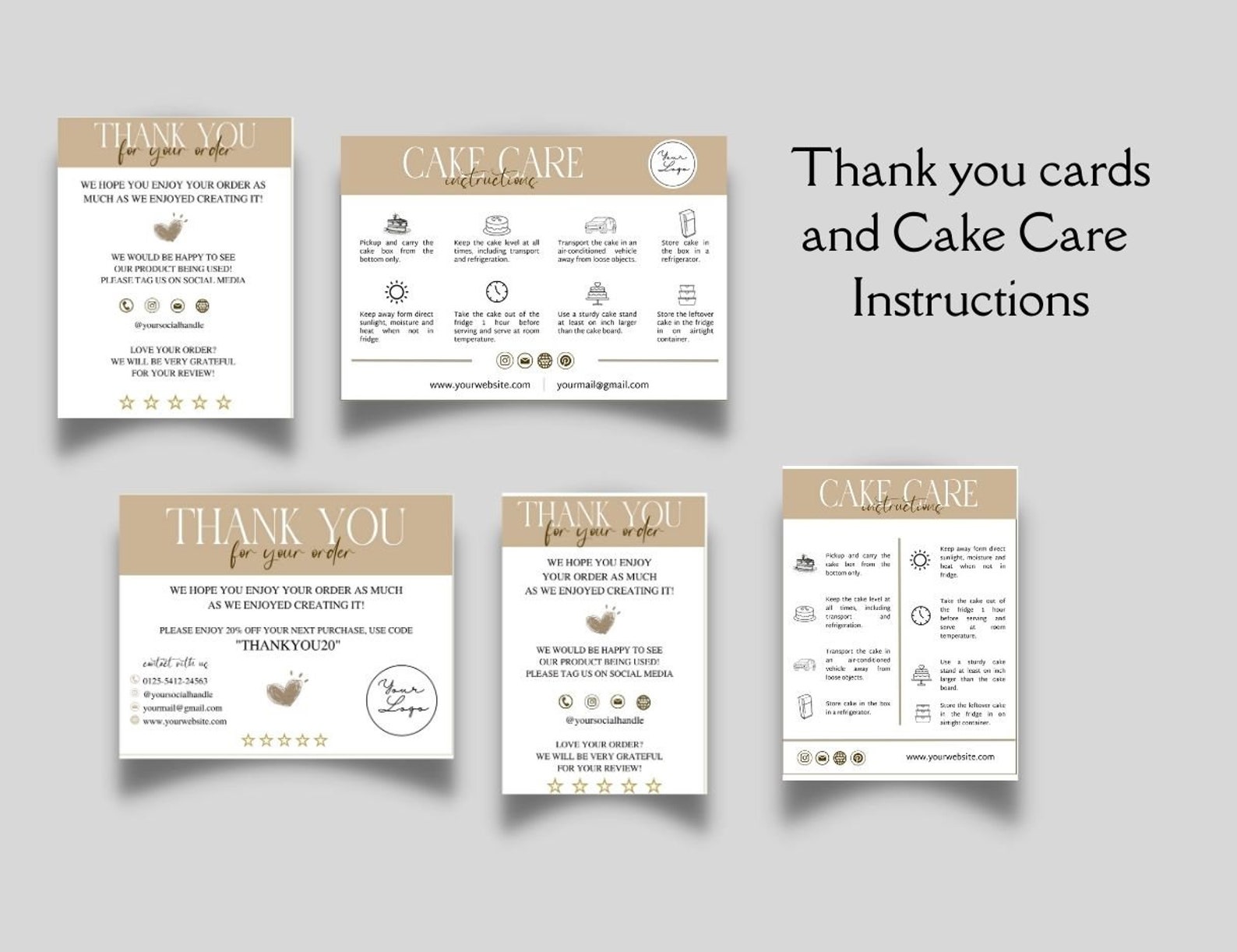 Editable and Printable Cake Order Form and Cake Care Card, Bakery Thank ...