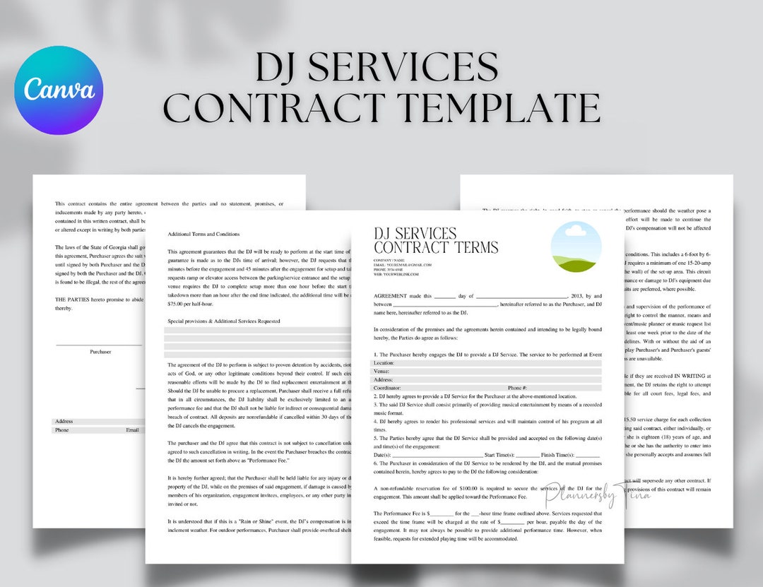 Editable and Printable Dj Services Contract Agreement Form, DJ Services ...