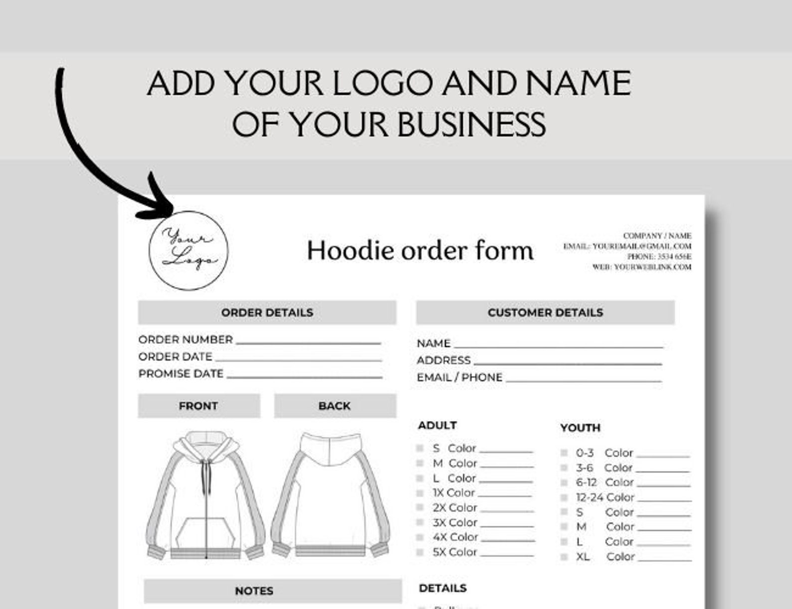 Editable and Printable T-shirt and Hoodie Order Form Template ...