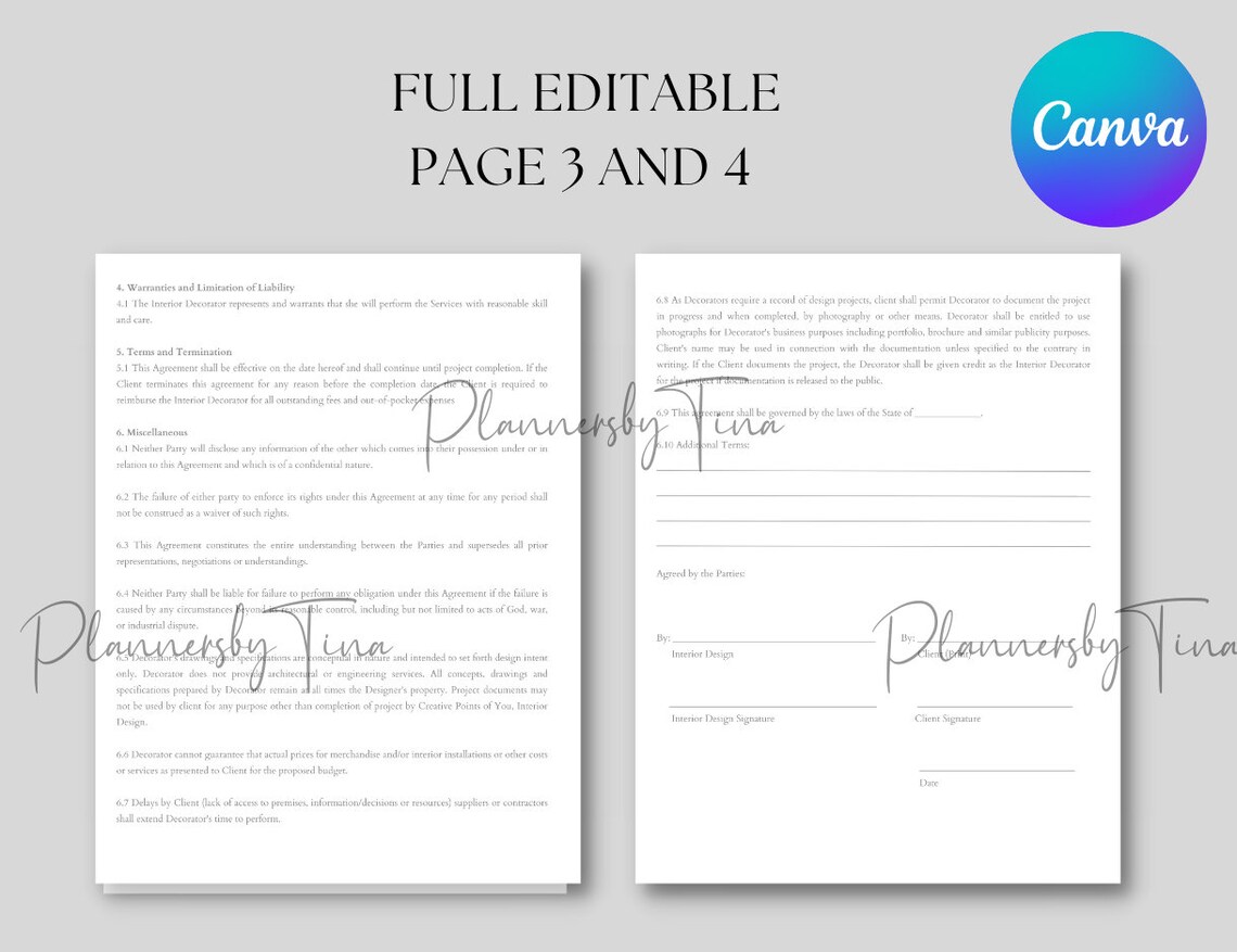 Editable and Printable Interior Design Contract Agreement Template ...