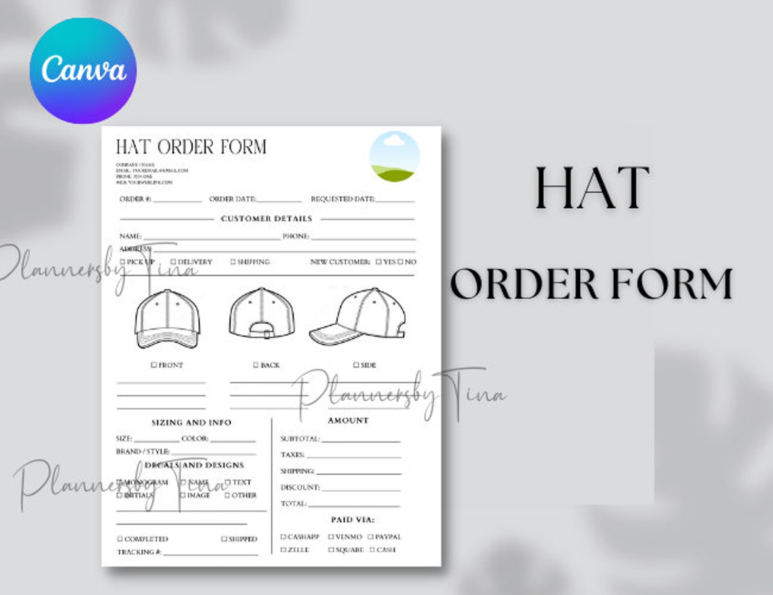 Editable and Printable Hat Order Form Template, Custom Hat Order Form ...