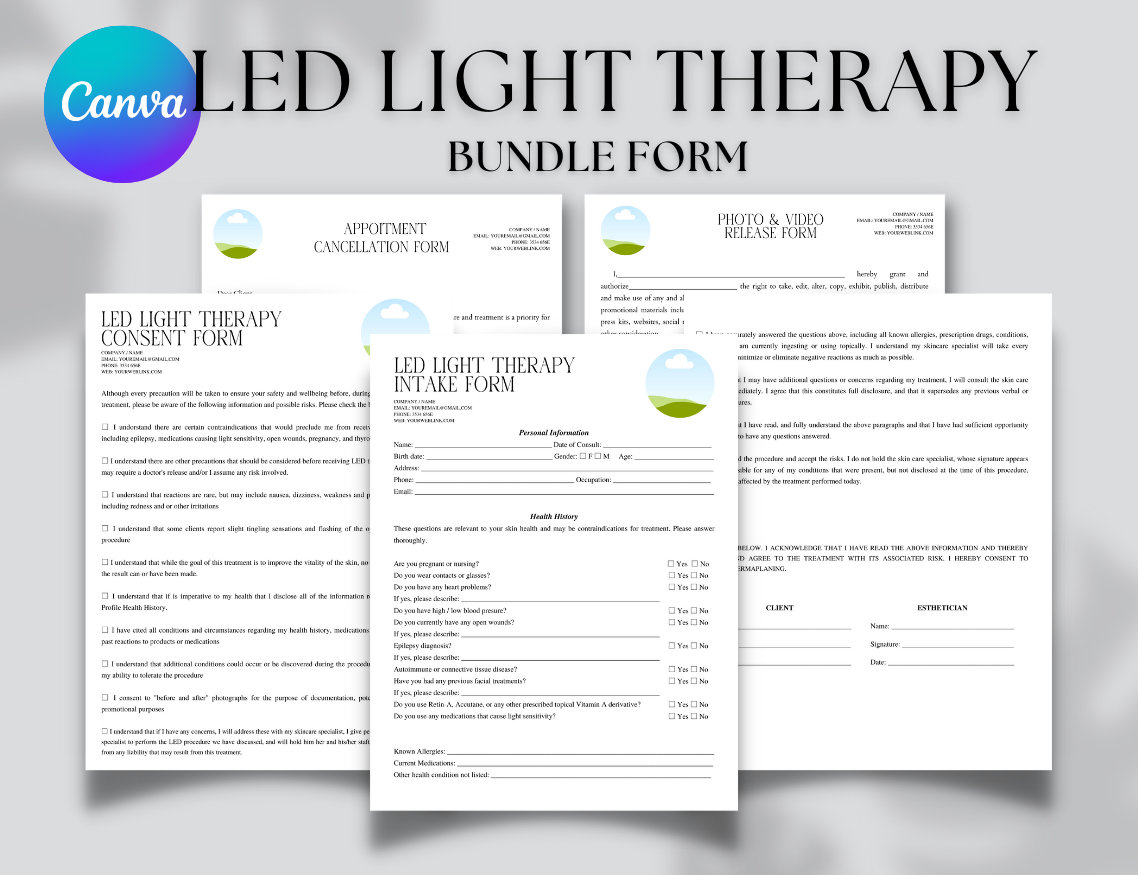 Editable LED Light Therapy Bundle Form Template, LED Light Emitting ...