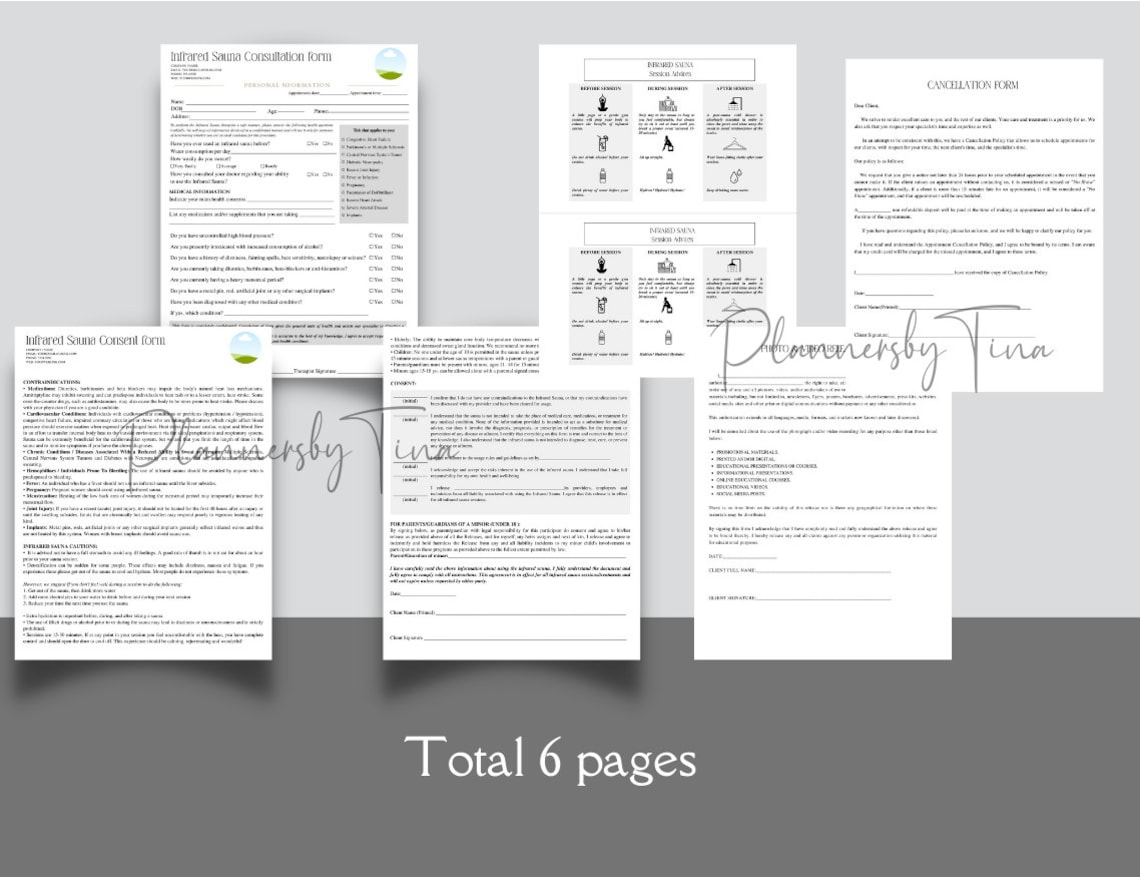 Editable and Printable Sauna Forms, Sauna Consultation Form, Client ...
