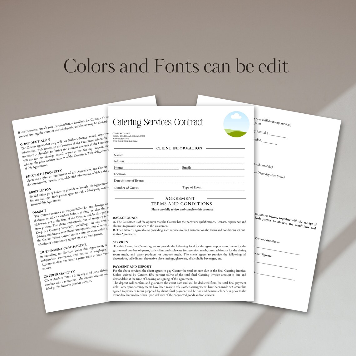 Editable and Printable Private Chef and Catering Services Bundle Forms ...