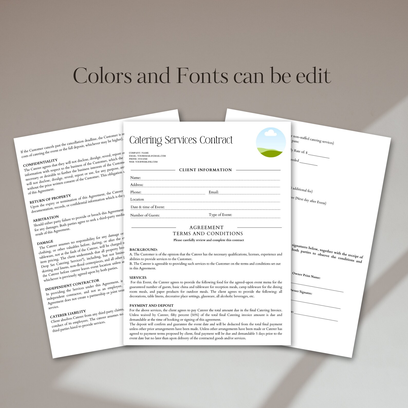 Editable and Printable Private Chef and Catering Services Bundle Forms ...