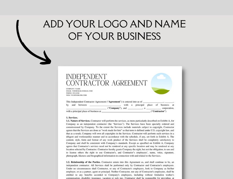 Editable and Printable Independent Contractor Contract Template ...