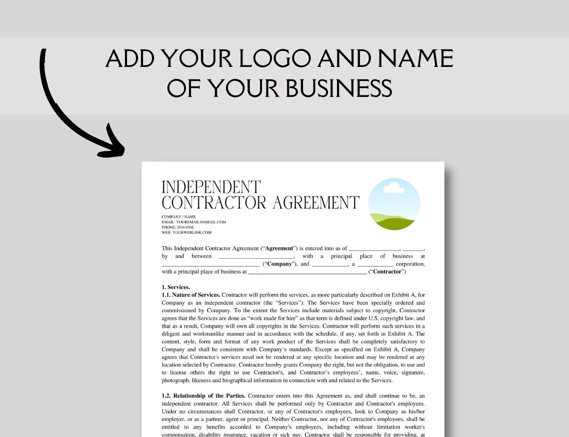 Editable and Printable Independent Contractor Contract Template ...