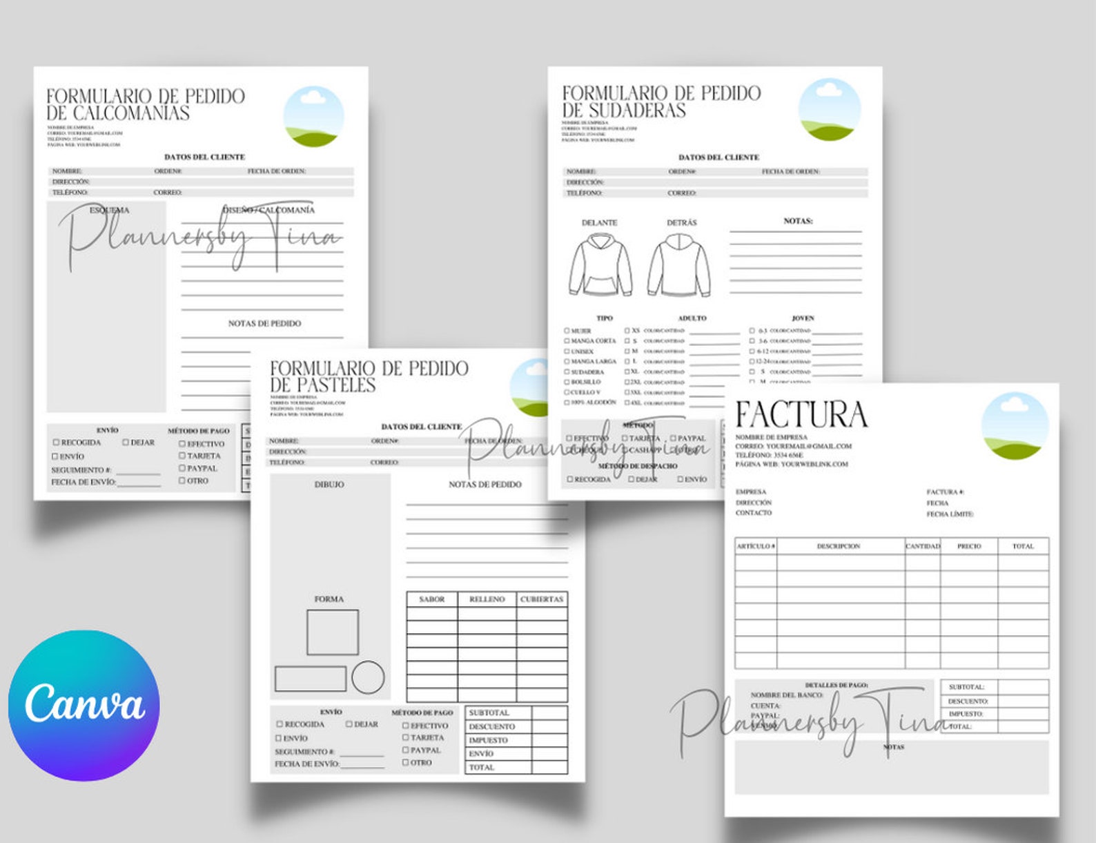 Editable and Printable Order Forms Bundle in Spanish, Tshirt, Tumbler ...
