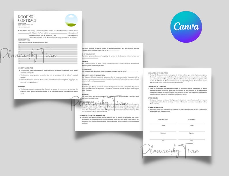 Editable and Printable Roofing Contract Agreement Template ...